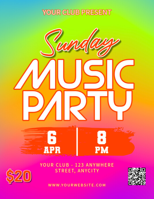 Pink Gradien Sunday Music Party Pamflet (letter As) Template | PosterMyWall
