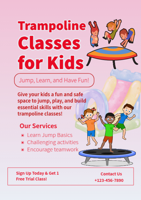 Pink Gradien Trampoline Classes A4 Template | PosterMyWall