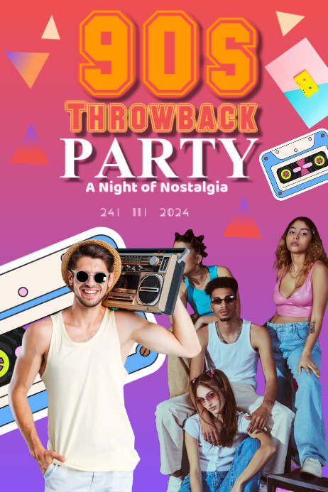 Pink Gradient 90s Throwback Party Poster Template | PosterMyWall