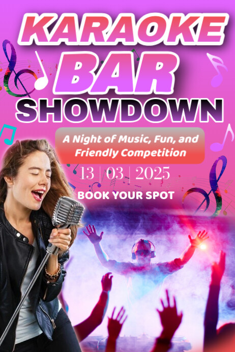 Pink Gradient Karaoke Bar Showdown Poster Template | PosterMyWall