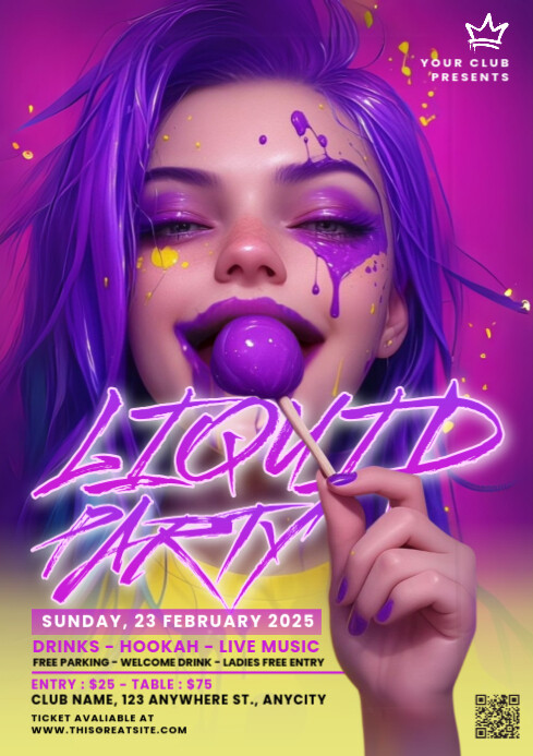 Pink Gradient Liquid Party A4 Template | PosterMyWall