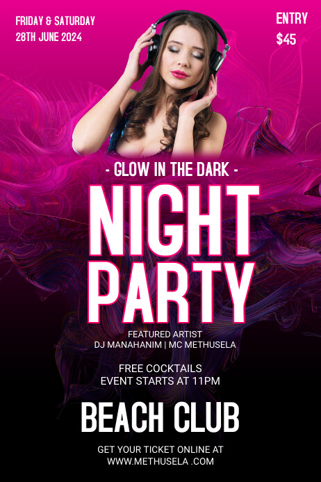 Pink Gradient Night Party Event Poster Template | PosterMyWall