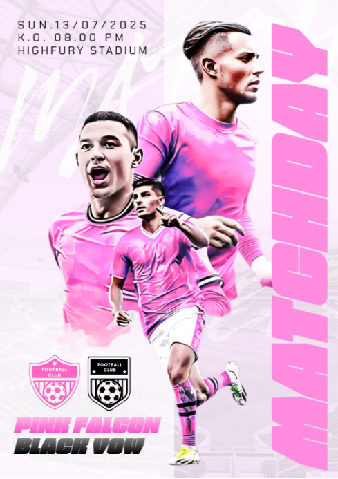 Pink Gradient Soccer Match Day A4 Template | PosterMyWall
