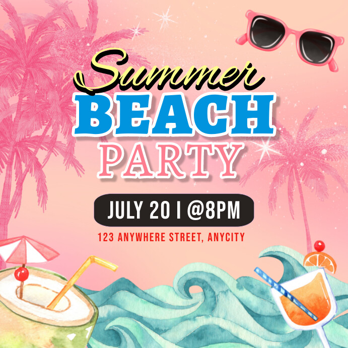 Pink Gradient Summer Beach Party Pos Instagra Template | PosterMyWall