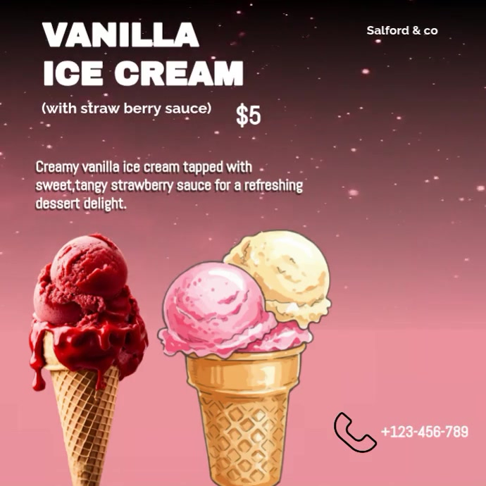Pink Gradient Sweet Vanilla Ice Cream And Dessert Parlor Promo ...