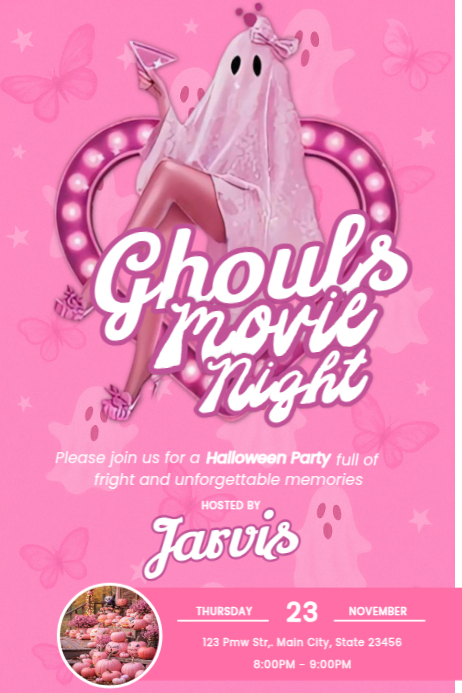 Pink Halloween Movie Night Flyer | Glam Spooky Party Invitation ...