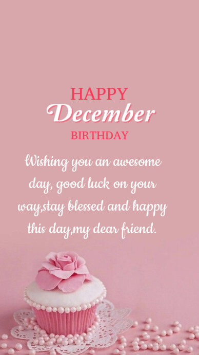Plantilla de Pink Happy December Birthday Digital Display (9:16 ...