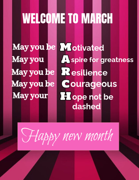 Pink Happy New Month Of March Acronym Flyer (us Letter) Template ...