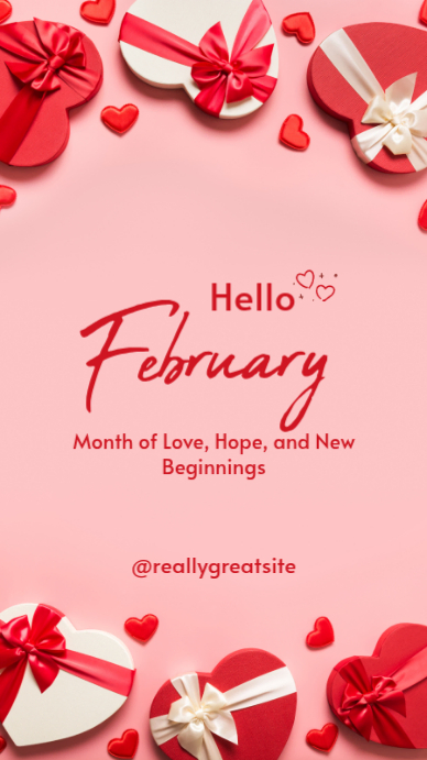 Pink hello february Instagram Story 2026 Template | PosterMyWall