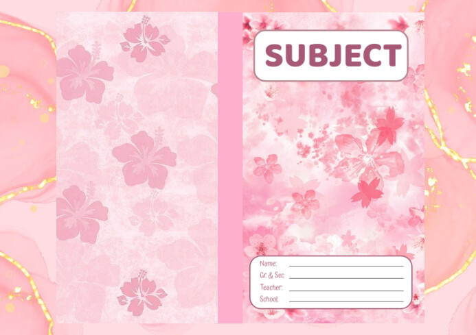 Pink Hibiscus & Cherry Blossom Subject Notebook Cover Template ...