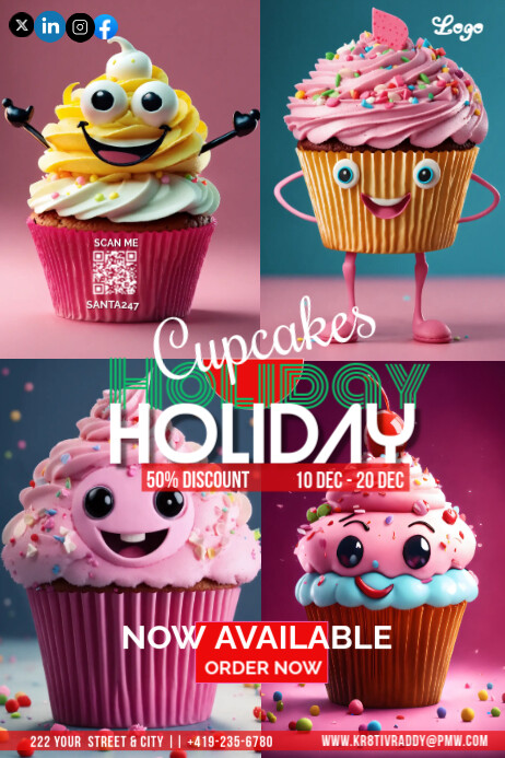 Pink Holiday Cupcakes Poster Template | PosterMyWall