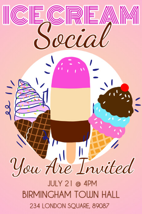 Pink Ice Cream Social Poster Template | PosterMyWall