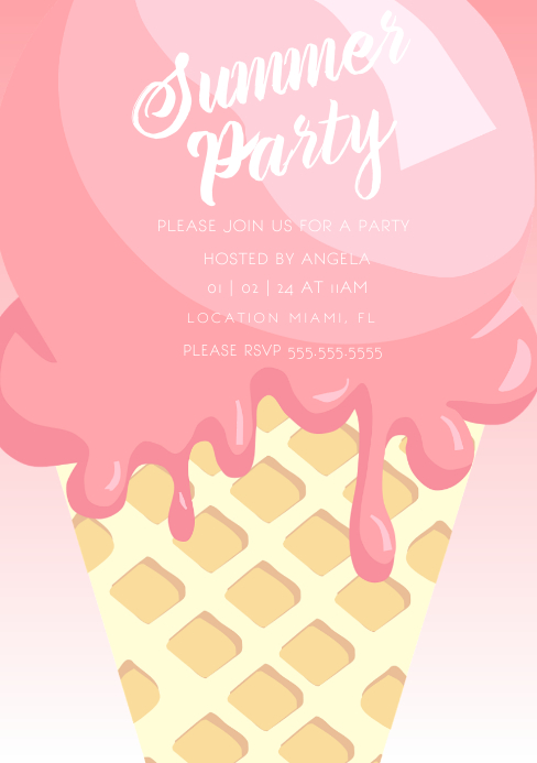 Pink Ice Cream Summer Party Invitation Template | PosterMyWall