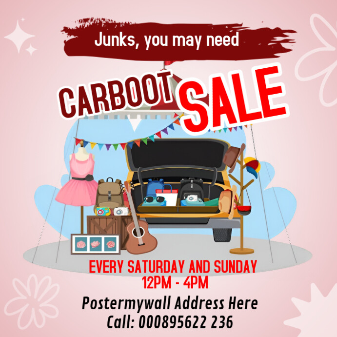Pink Illustrative Car Boot Sale Poster Template Instagram Post ...