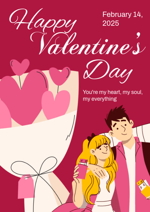Pink Illustrative Cream And Pink Illustrative Cute Happy Valentine's ...