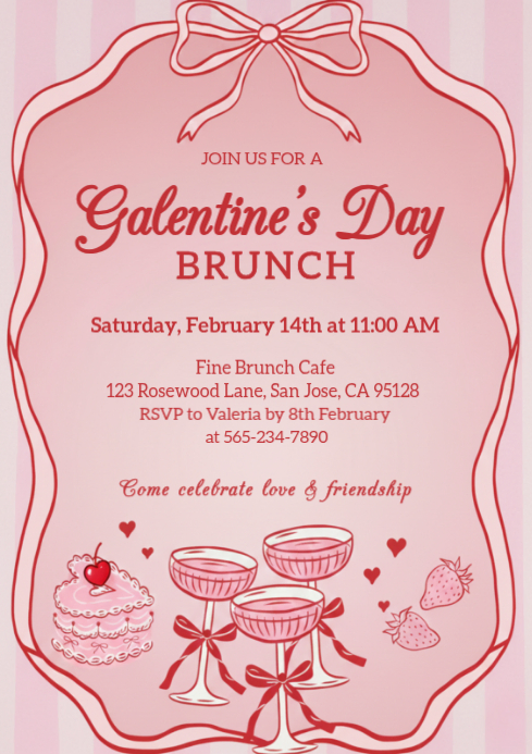 Pink Illustrative Galentines Brunch Invitation A4 Template | PosterMyWall