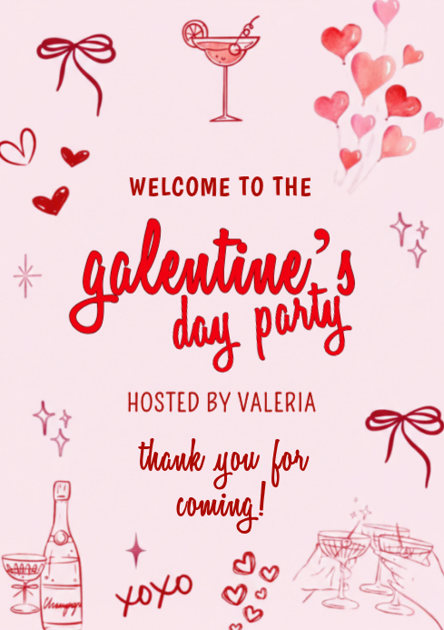 Pink Illustrative Galentines Day Party Welcome Sign A4 Template ...