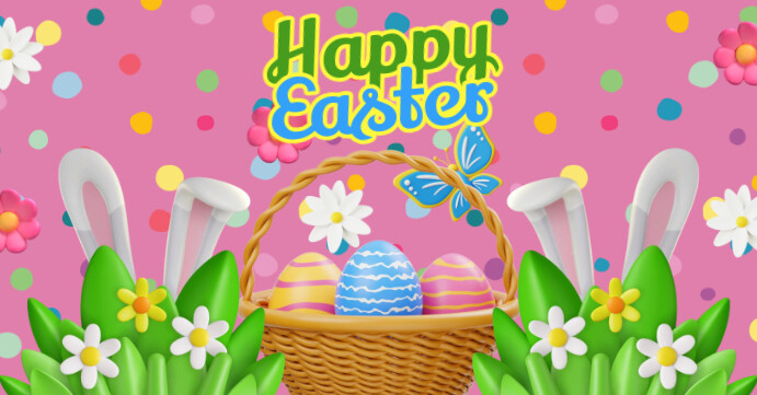 Pink Illustrative Happy Easter Facebook Event Cover Template | PosterMyWall