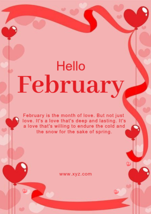 Pink Illustrative Hello February A2 Template | PosterMyWall