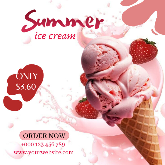 Pink Illustrative Ice Cream Flyer Instagram Post Template | PosterMyWall