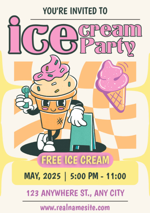 Copy of Pink Illustrative Ice Cream Party Poster A3 | PosterMyWall
