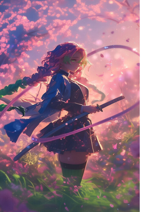 Pink Illustrative Mitsuri Kanroji Poster Template | PosterMyWall