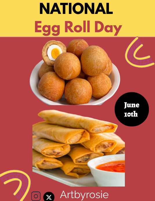 Pink Illustrative National Egg Roll Day Flye Template | PosterMyWall