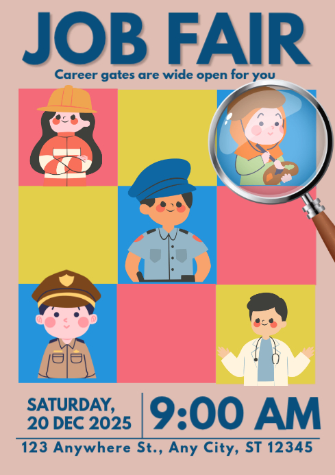 Pink Ilustratif Job Fair A4 Template | PosterMyWall