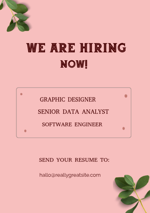 Pink Job Recruitment A4 Template | PosterMyWall