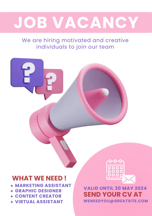 Pink Job Vacancy Design Template | PosterMyWall