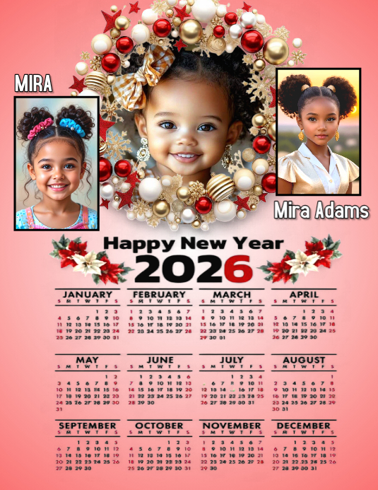 Pink Joyful 2026 Calendar Picture Mockup Template Flyer (us Letter ...