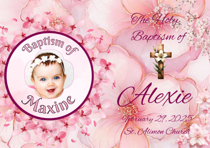 Pink Joyful Baby Baptism Ref Magnet Template A4 | PosterMyWall