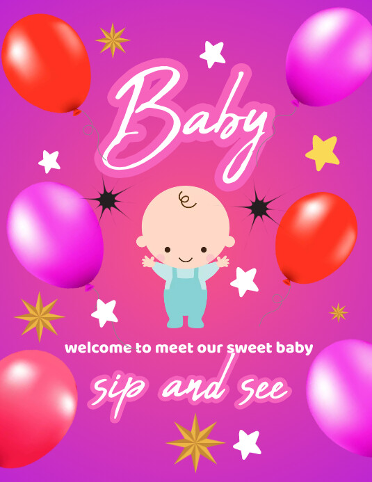 Pink Joyful Baby Sip And See Flyer Template F | PosterMyWall