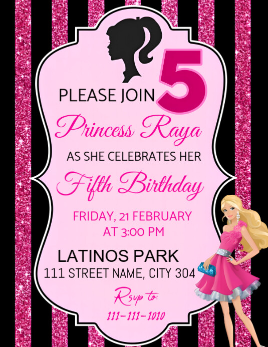 Copy of Pink Joyful Barbie Theme Birthday Invite Flyer (us Letter ...