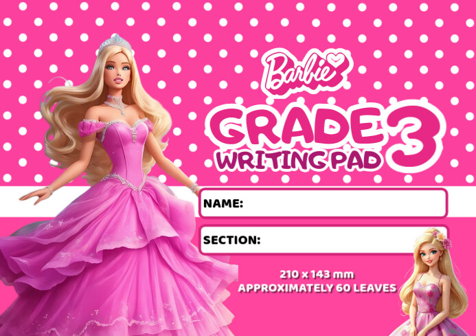 Plantilla de Pink Joyful Barbie Theme Writing Pad A4 | PosterMyWall