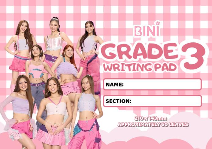 Pink Joyful Bini Theme Writing Pad A4 Template | PosterMyWall