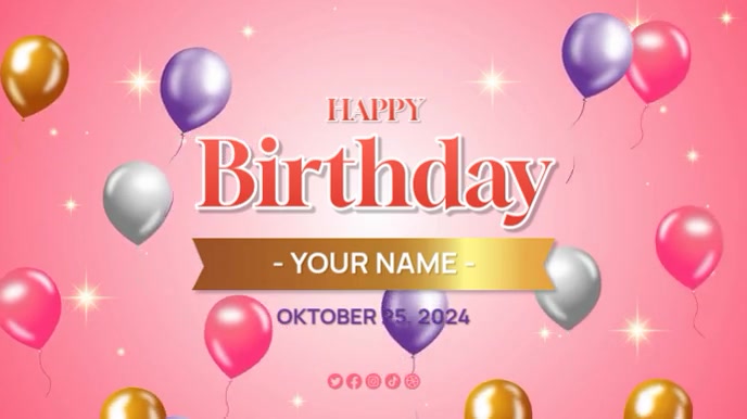 Pink Joyful Birthday Greeting Post Digital Display (16:9) Template ...