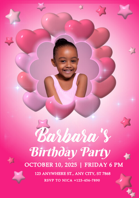 Plantilla de Pink Joyful Birthday Party Invitation Templat | PosterMyWall