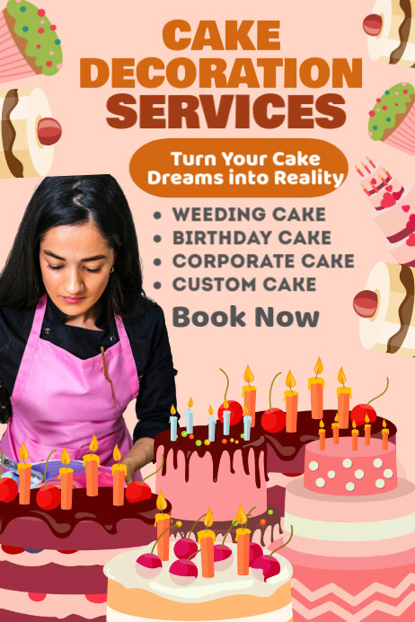 Pink Joyful Cake Decoration Services Poster Template | PosterMyWall