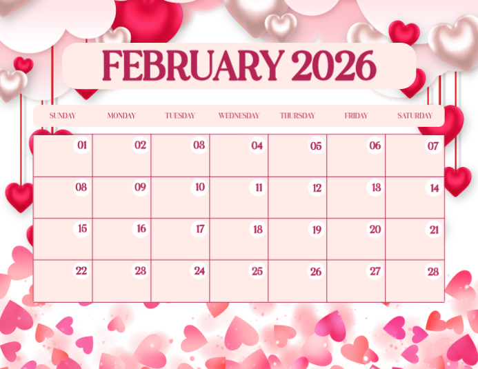 Pink Joyful Calendar February 2026 Flyer (us Letter) Template ...