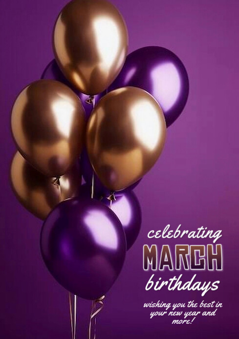 Copy of Pink Joyful Celebrating March Birthdays A4 | PosterMyWall