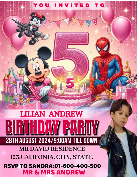 pink Joyful Children Birthday Invitation Temp Template | PosterMyWall