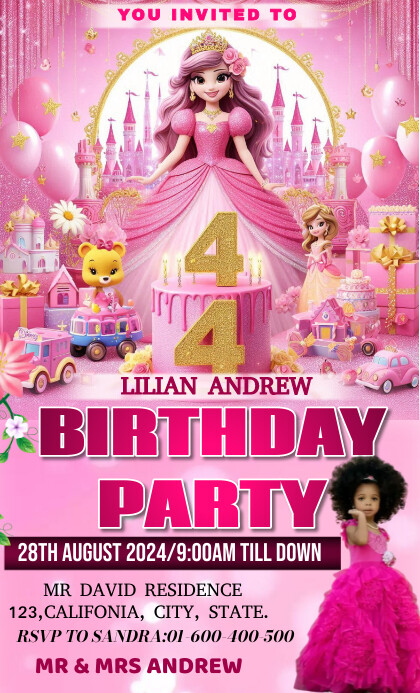 Pink Joyful children birthday Invitation Temp Template | PosterMyWall