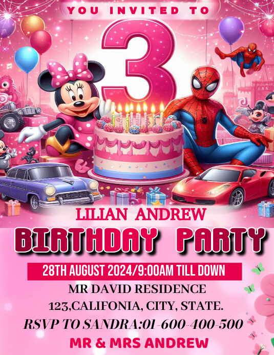 Pink Joyful Children Birthday Invitation Temp Template | PosterMyWall