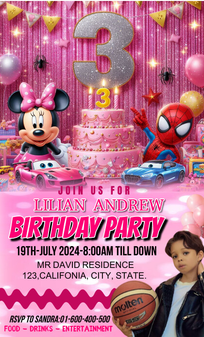 Pink Joyful Children Birthday Invitation Temp Template | PosterMyWall