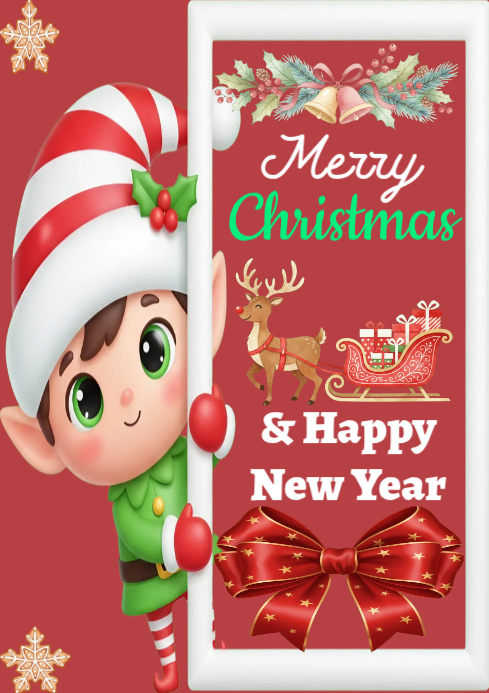 Pink Joyful Christmas Elf Greeting Card A4 Template | PosterMyWall