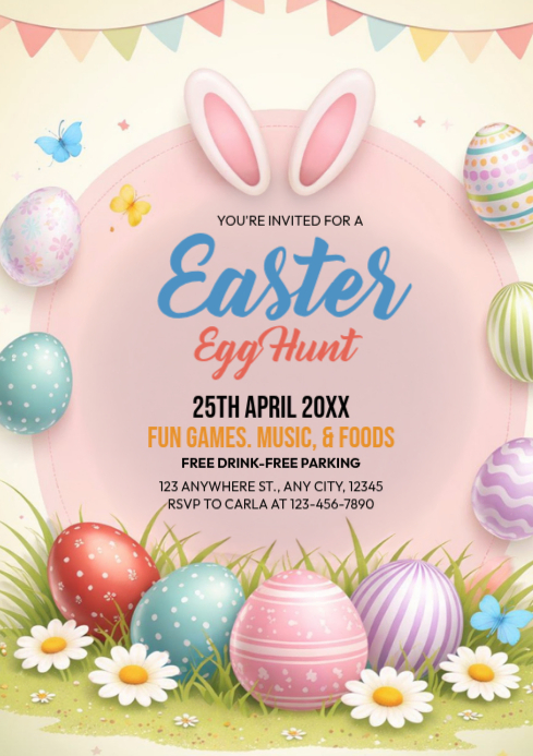 Pink Joyful Easter Egg Hunt A4 Template | PosterMyWall