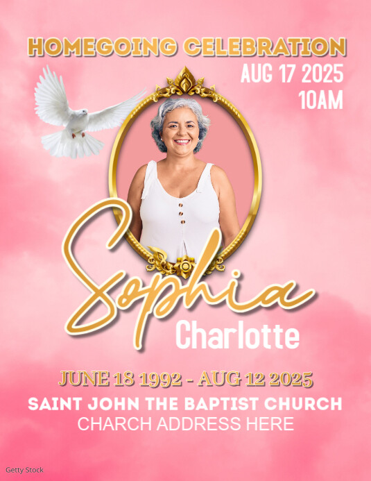 Pink Joyful Funeral Program Flyer (us Letter) Template | PosterMyWall