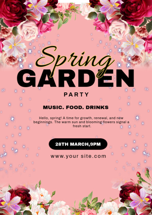 Pink Joyful Garden Party A3 Template | PosterMyWall