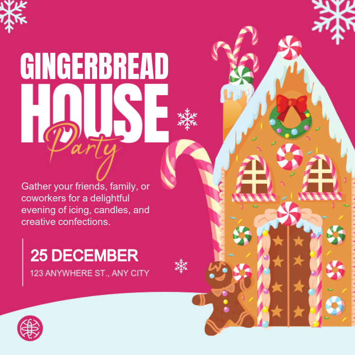 Pink Joyful Gingerbread House Instagram Post Template | PosterMyWall
